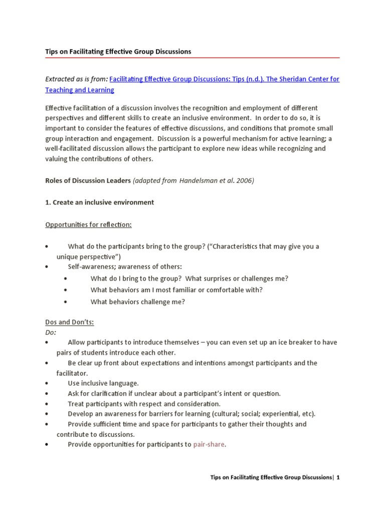 Tips - Facilitating Effective Group Discussions | PDF | Learning ... Tips - Facilitating Effective Group Discussions | PDF | Learning ...