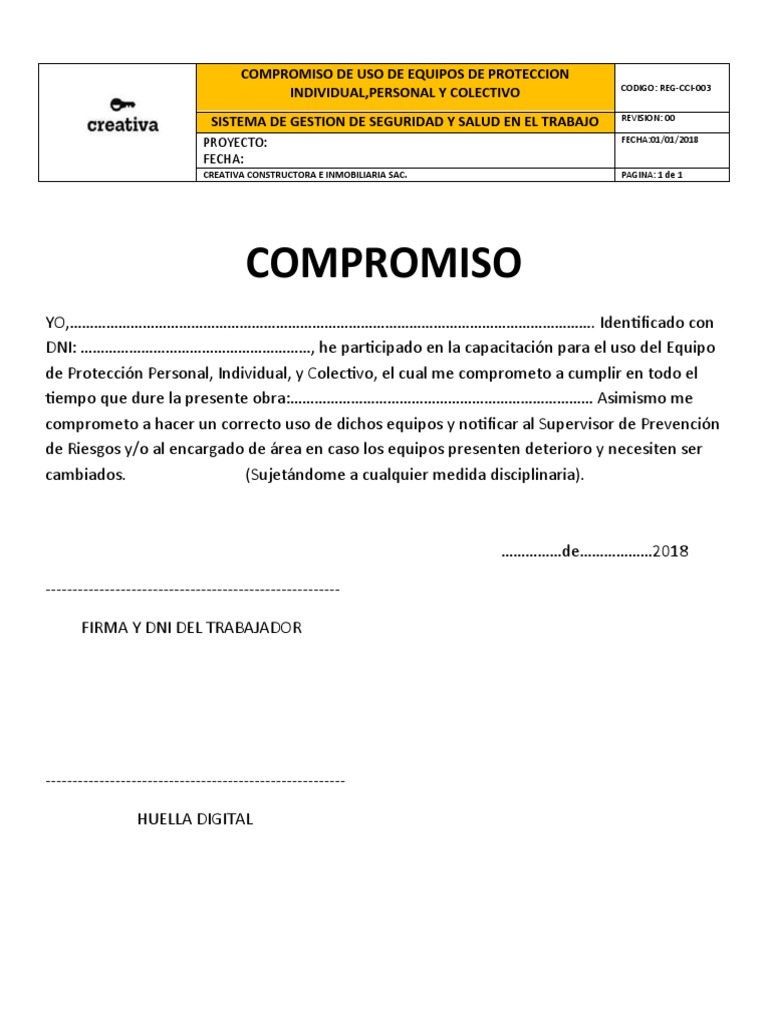 Reg-003 Compromiso de Uso de Epp | PDF