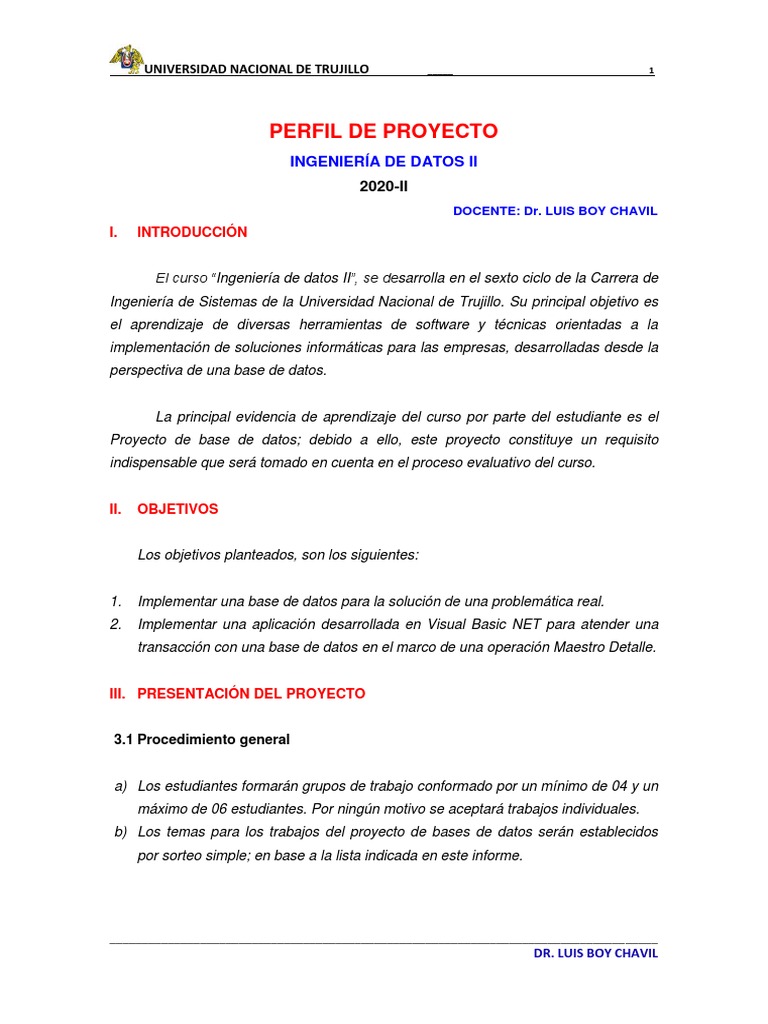 4-Perfil Del Proyecto de Ing. Datos II-2020-II Valle | PDF | Bases de datos | Servidor SQL de ...