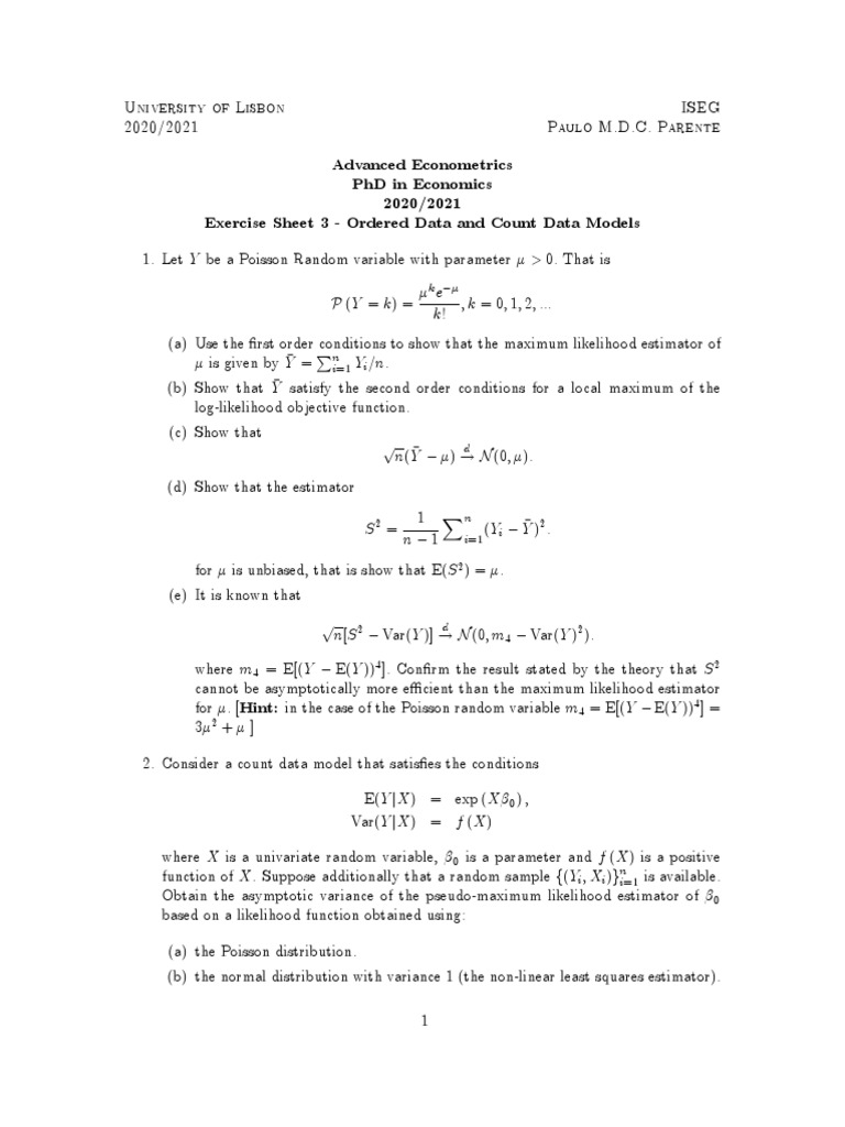 Exercises - Econom Iseg3 | PDF | Estimator | Variance