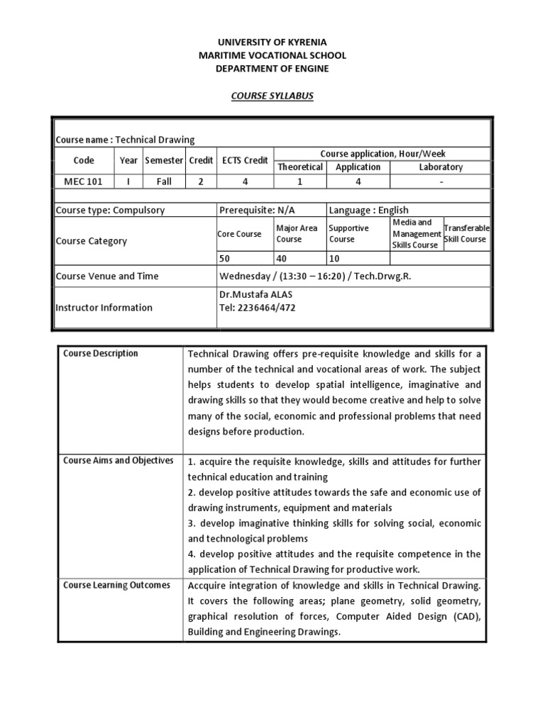 MEC 101 Technical Drawing Kyrenia | PDF | Engineering | Technical Drawing