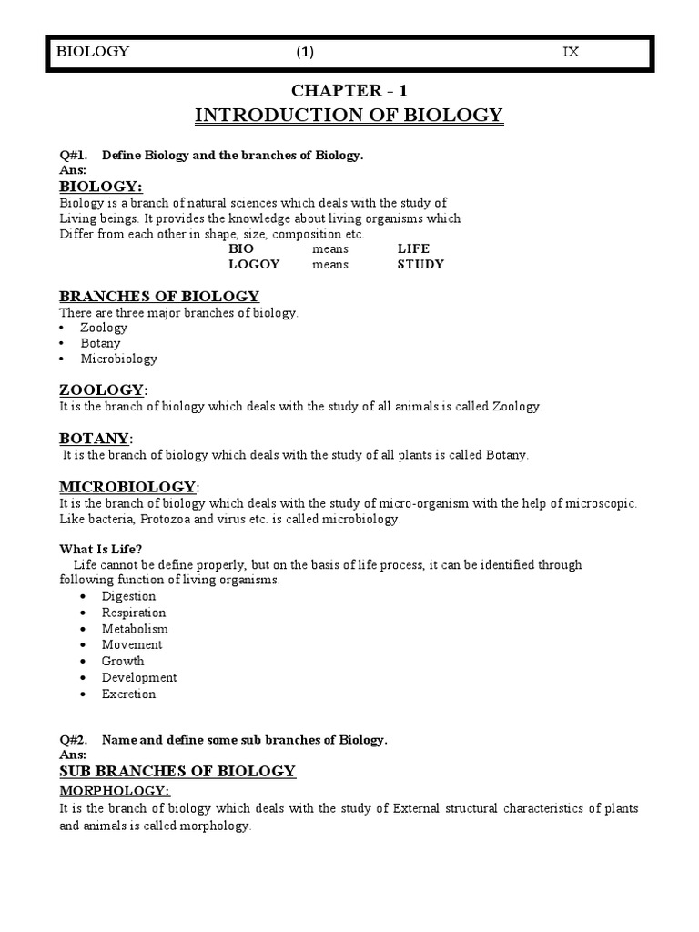Bio Notes CH No. 1 Class IX (2016-17) (Autosaved) New Book | PDF ...