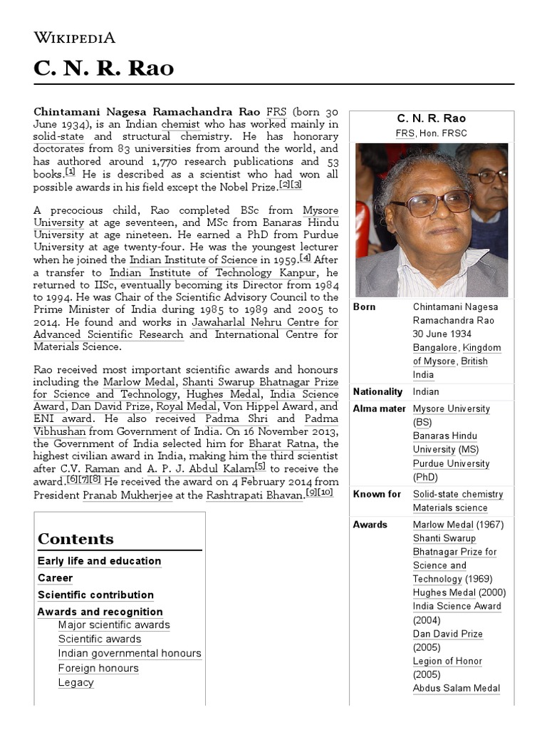 Activity 4 - C. N. R. Rao | PDF | Science