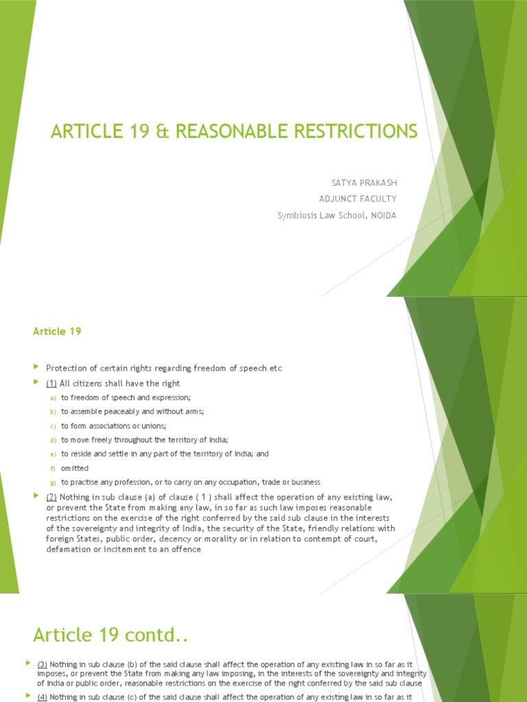 Article 19 & Reasonable Restriction | PDF | First Amendment To The ...