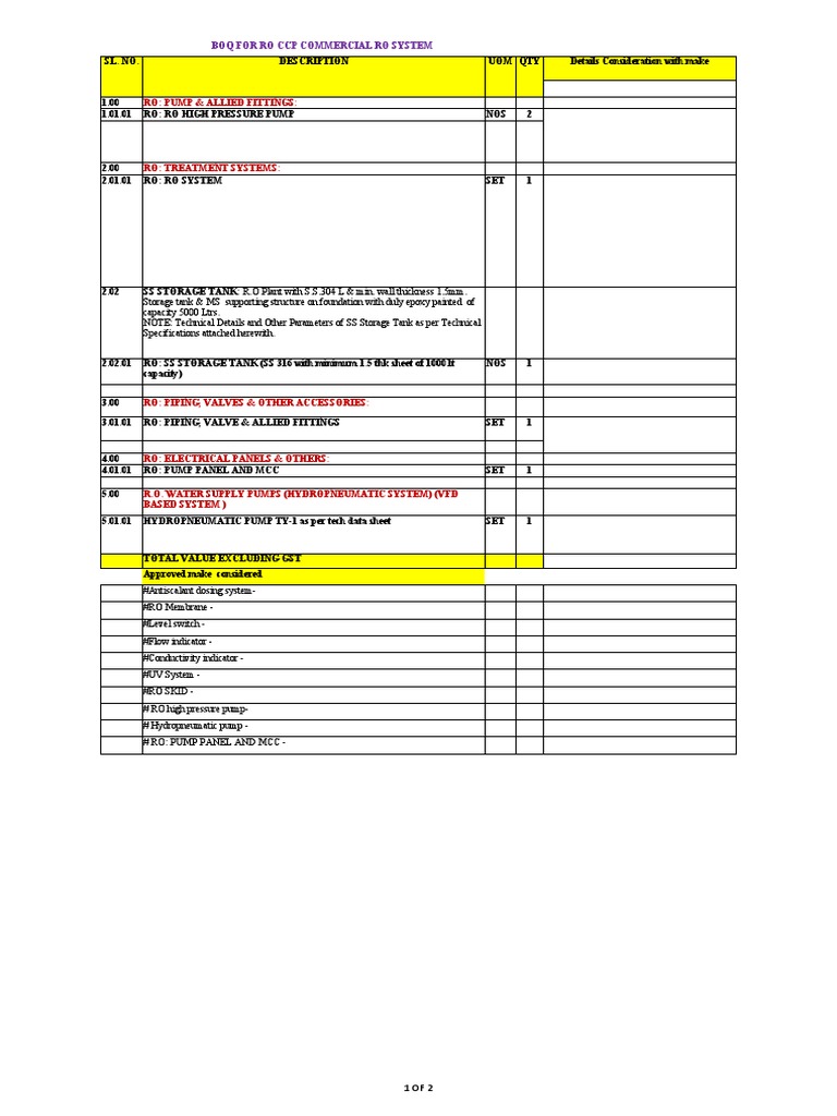 Technical Data Sheet - RO FOR ECORESORT | PDF | Pump | Membrane