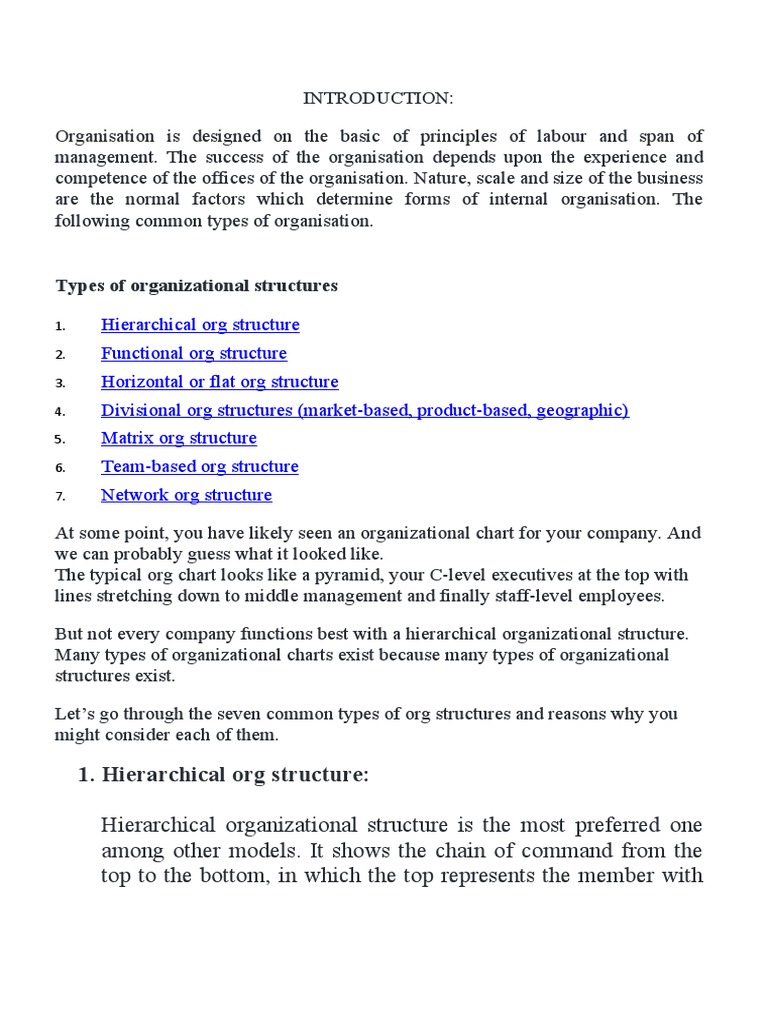 Types of Organizational Structures Explained | PDF | Organizational ...