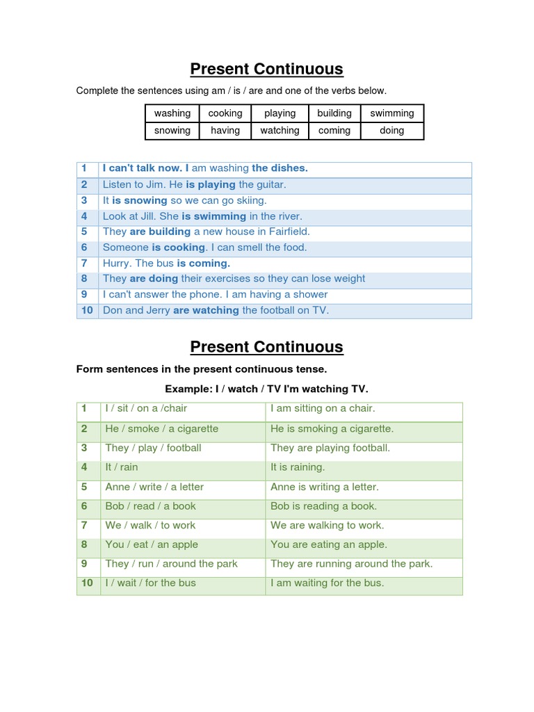 Present Continuous | PDF | Cooking, Food & Wine | Language Arts ...