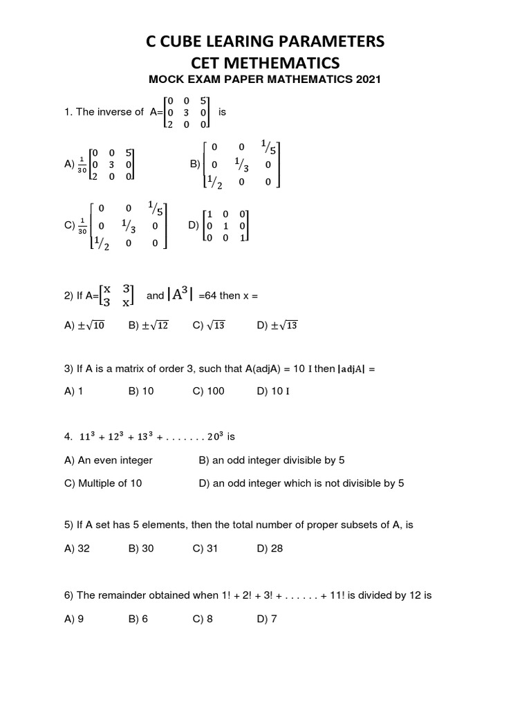 Mock Exam Paper Mathematics 2021 22-08-2021 | PDF | Square Root | Area