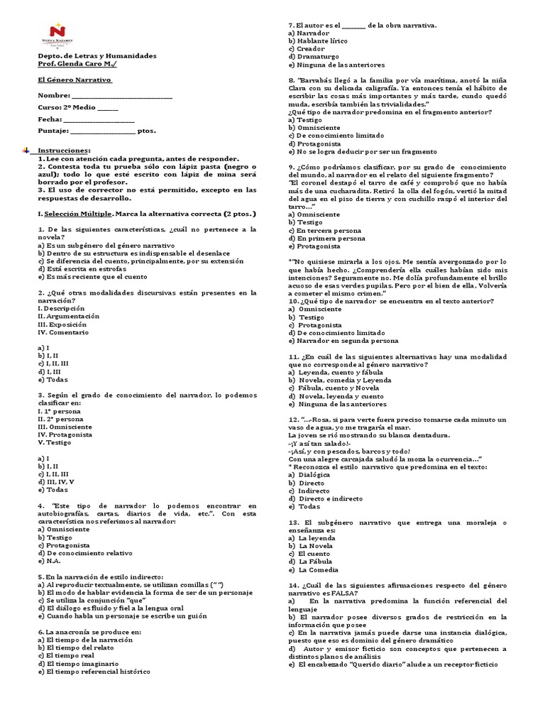 Control La Narrativa | PDF | Cuentos | Novelas