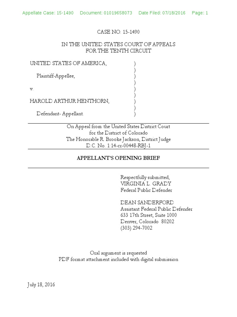 Us V Henthorn, Appellant's Brief, 10th Cir | PDF | Evidence (Law) | Appeal