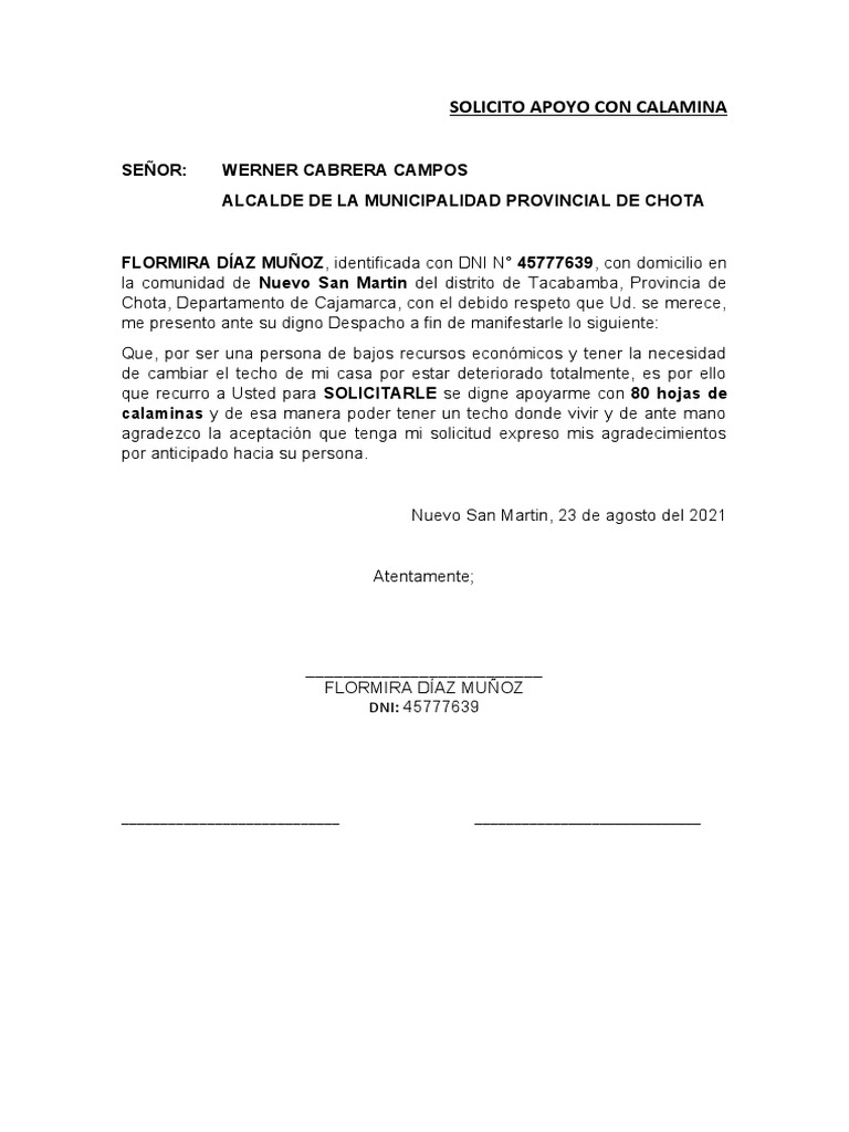 Solicito Apoyo Con Calamina | PDF