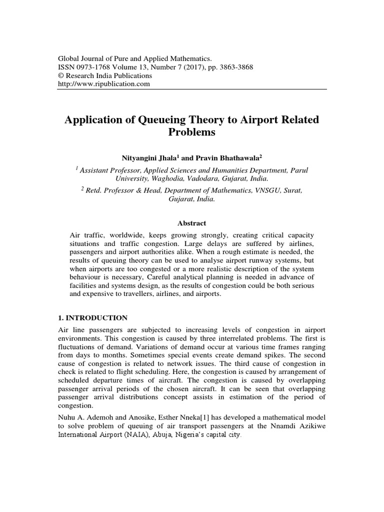 Application of Queueing Theory To Airport Related Problems: Nityangini Jhala and Pravin ...
