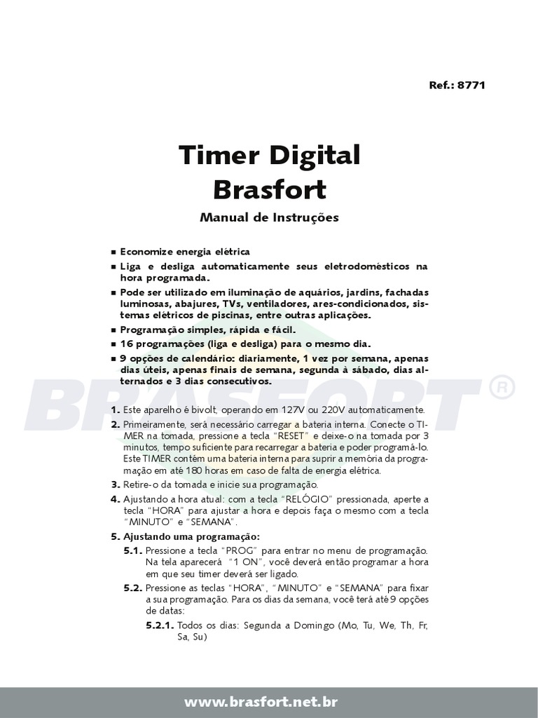 Manual - Timer Programador Relógio Fábrica | PDF