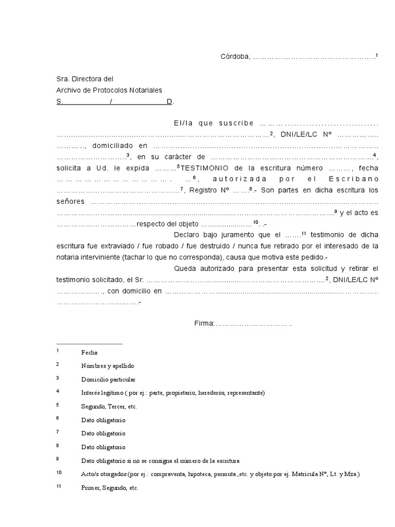 Modelo Solicitud de Testimonio | PDF | Derecho Civil (Common Law ...