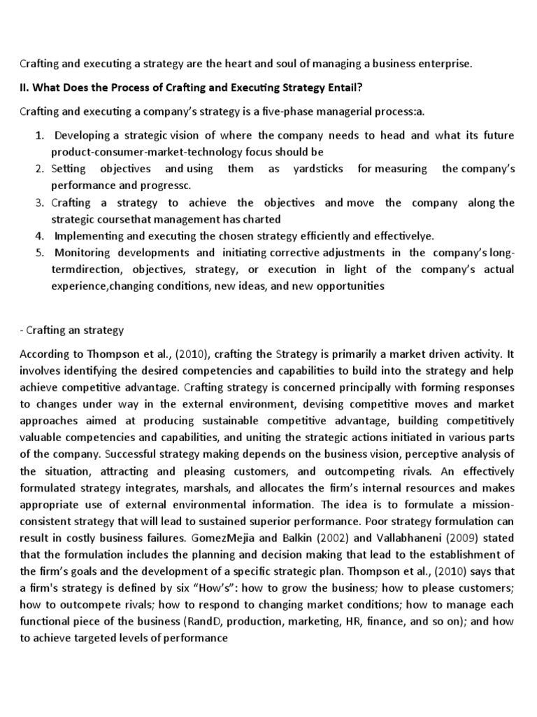 II. What Does The Process of Crafting and Executing Strategy Entail ...