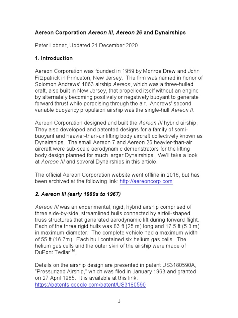 Aereon III and Dynairship Overview | PDF | Aircraft | Aeronautics