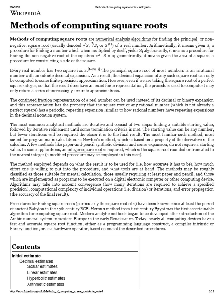 Methods of Computing Square Roots - Wikipedia | PDF | Square Root | Numbers