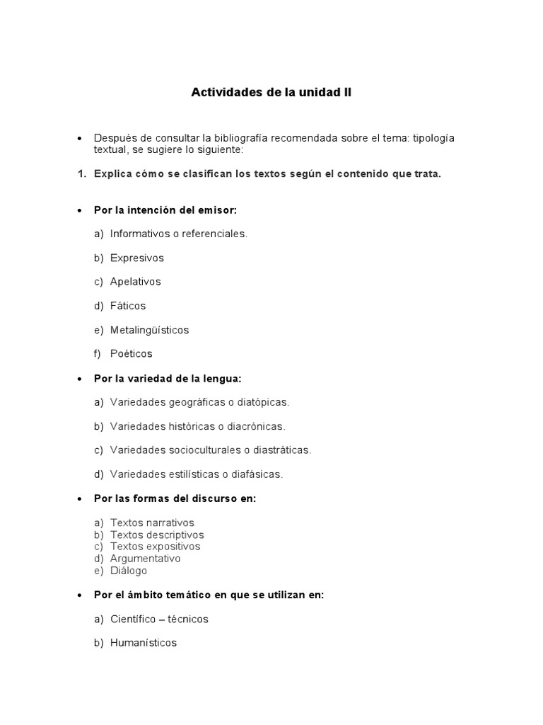 Actividades de La Unidad II Español Uapa | PDF