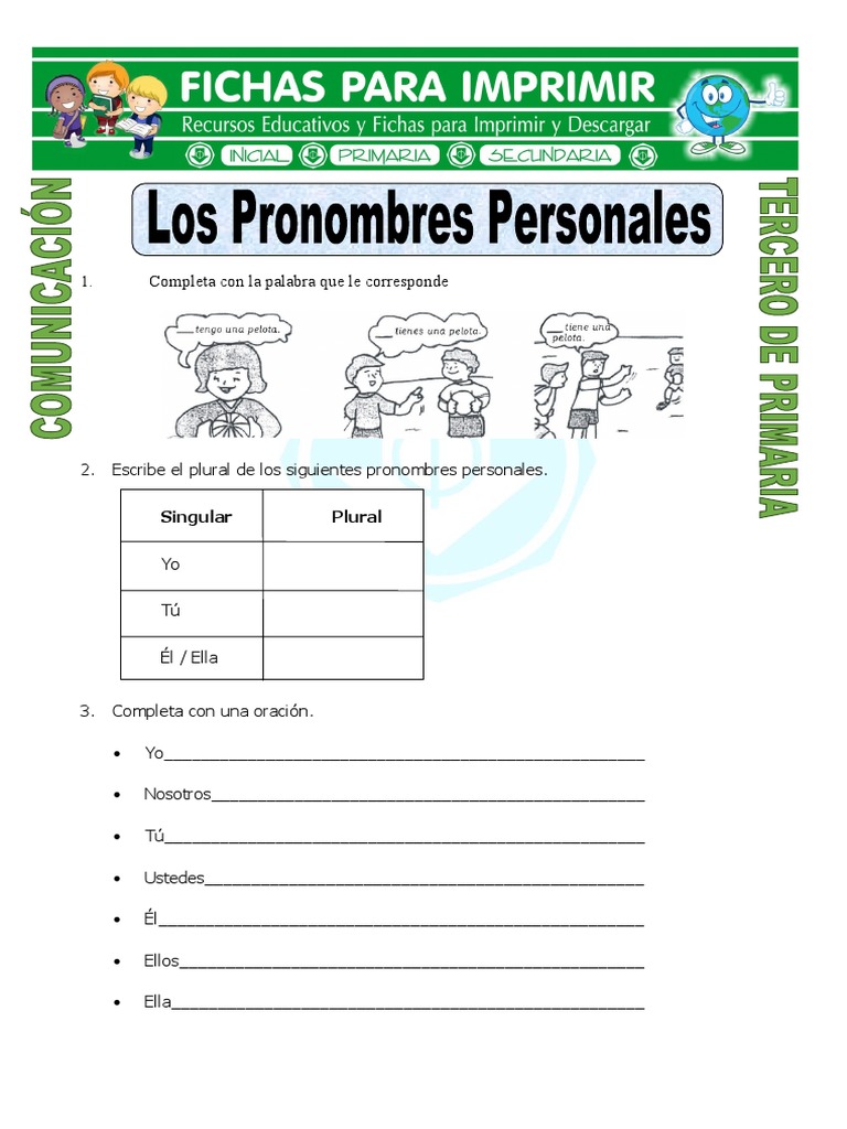 Hojas De Trabajo Sobre Pronombres Singulares Y Plurales Actividades