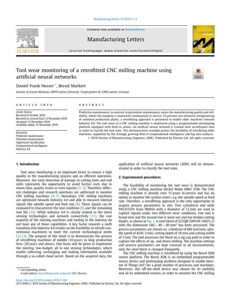 Manufacturing Letters: Daniel Frank Hesser, Bernd Markert | PDF ...