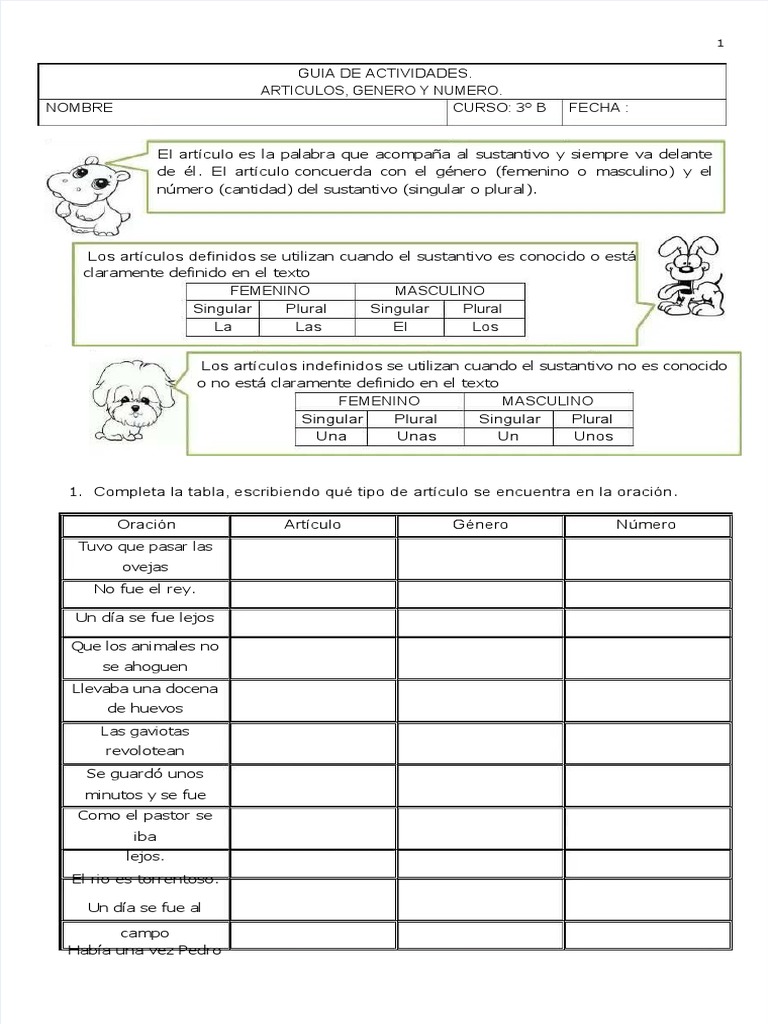 PDF Guia de Articulos Genero y Numero | PDF | Artes del Lenguaje y ...