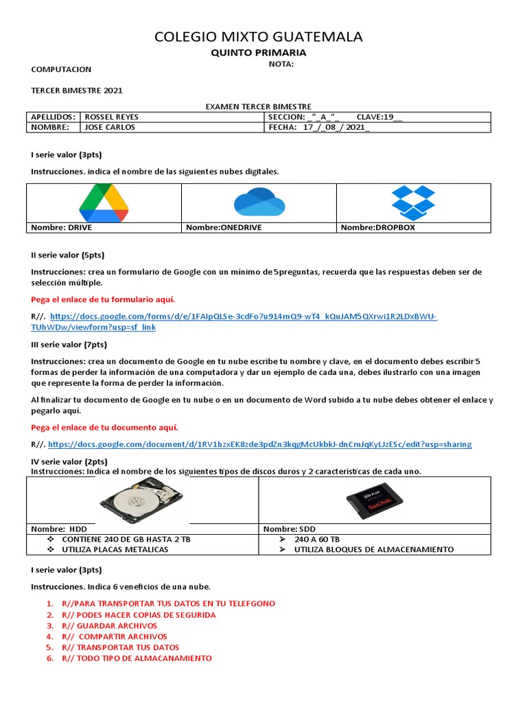 Examenes Computacion 5to Primaria | PDF