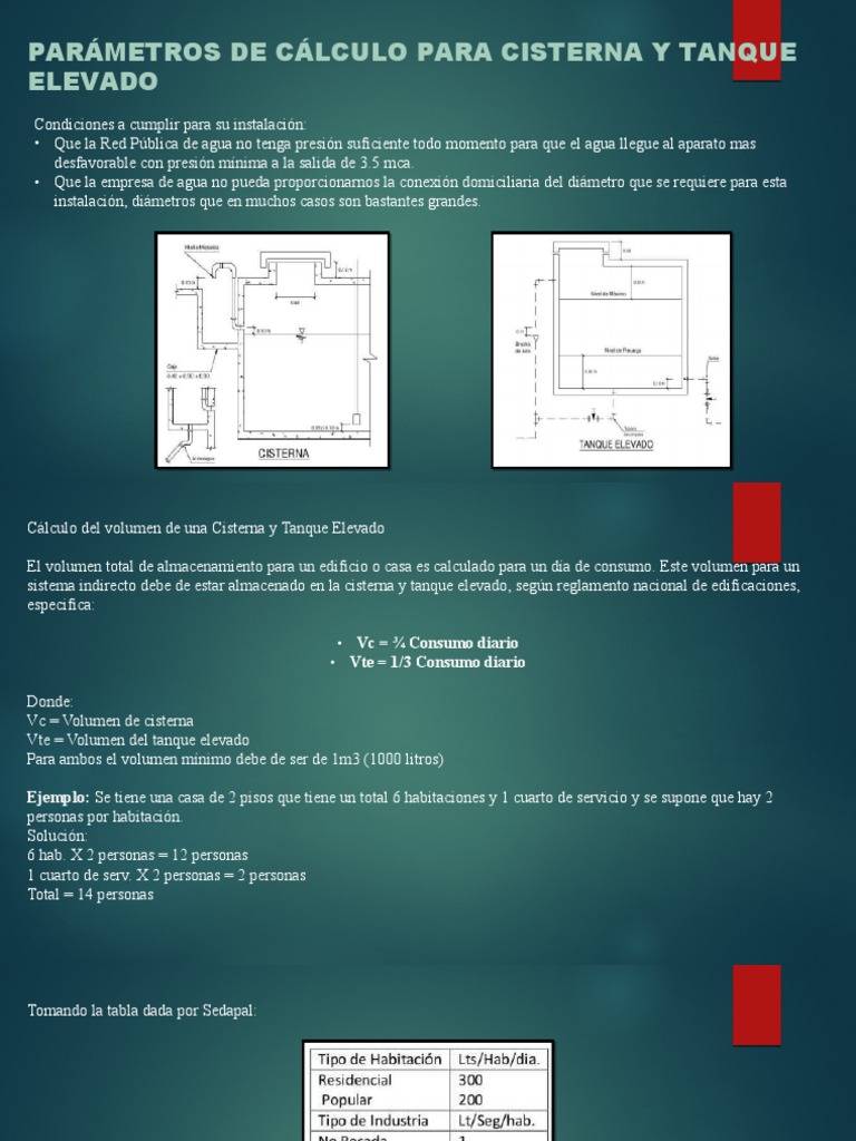 Parámetros de Cálculo para Cisterna y Tanque Elevado | PDF | Ingeniero civil