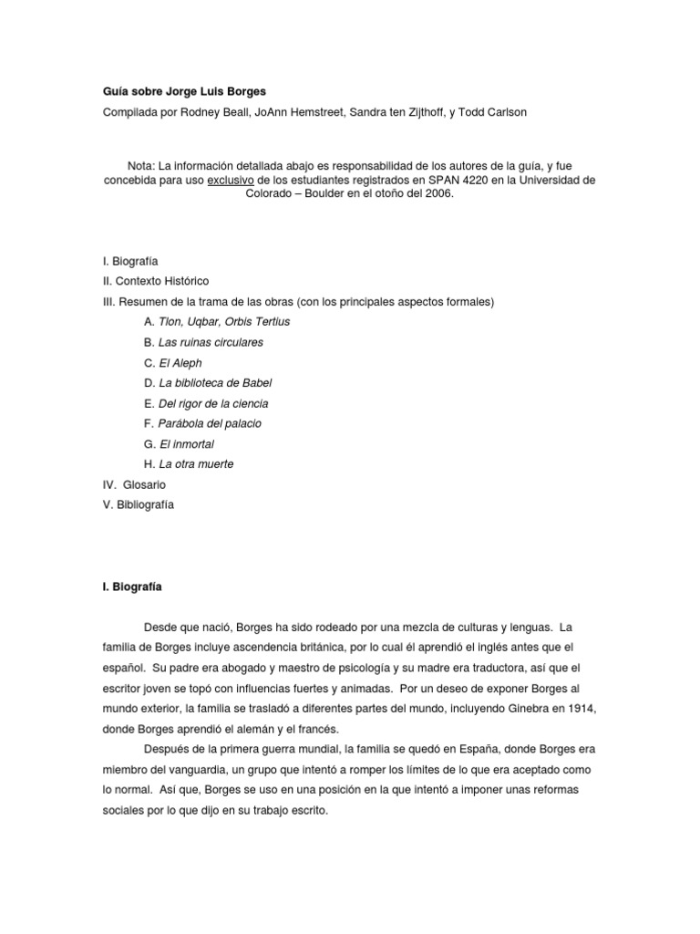 Guía de Borges: Biografía y Obras | PDF | Clásicos | Ficción general