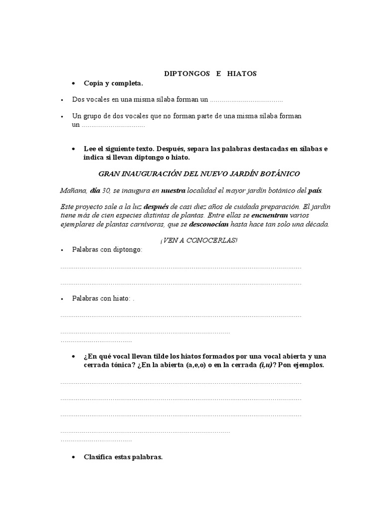 Ejercicios Diptongos e Hiatos | PDF