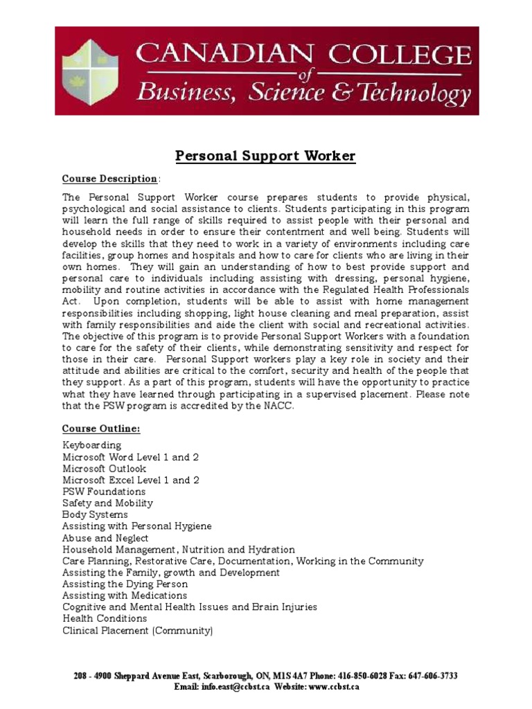 Program Outline - PSW | PDF | Nursing | Hygiene