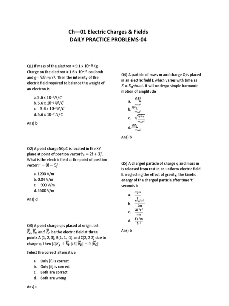 Electric Charge & Field Practice Problems | PDF | Electric Field | Electron