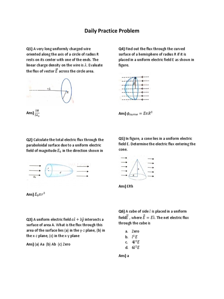 Electric Charges & Fields DPP | PDF | Flux | Electric Field