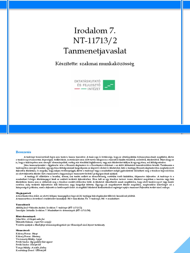 Irodalom Tanmenet | PDF