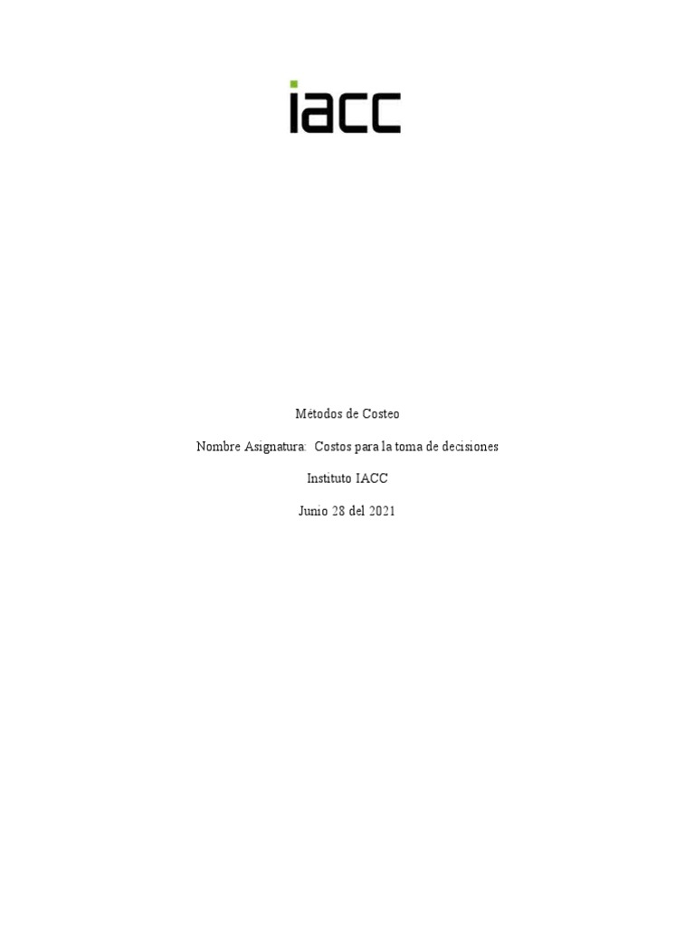 Tarea 3 - Costos para La Toma de Decisiones - Iacc | Descargar gratis PDF | Costo | Contabilidad ...