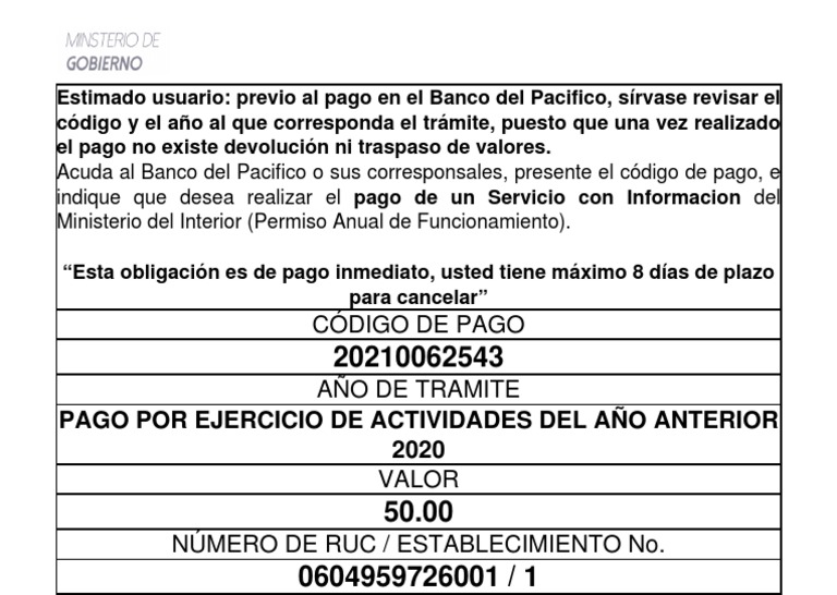 Código de Pago Año de Tramite | PDF