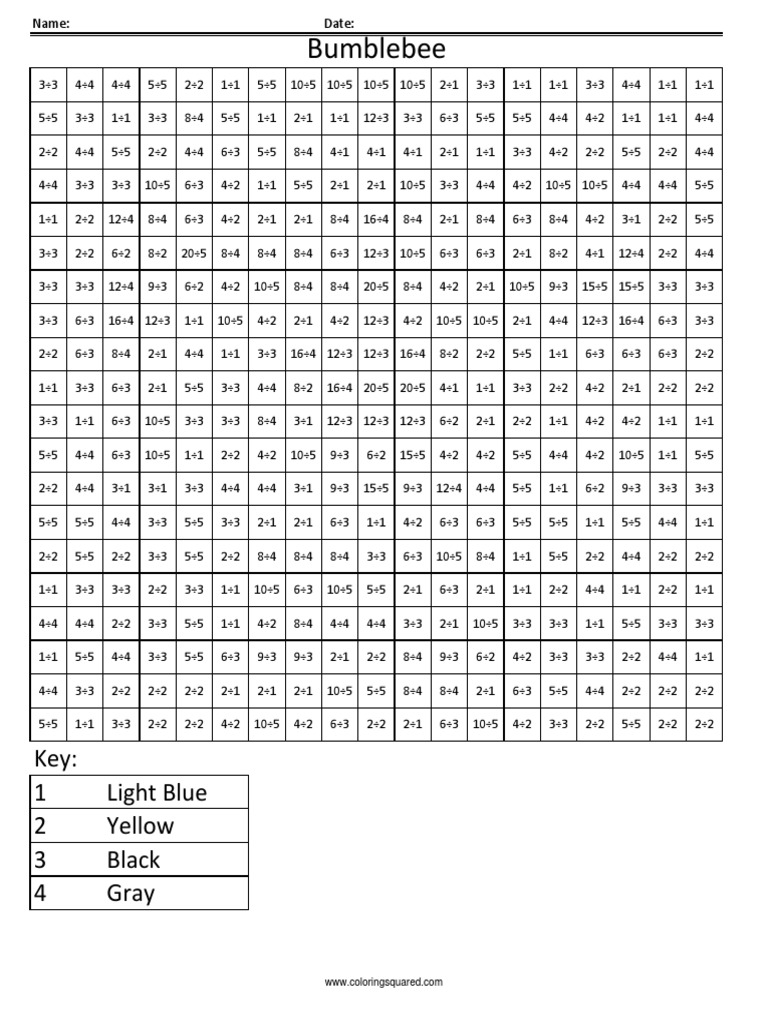 6 Bumblebee Multiplication Division Math Worksheets | PDF