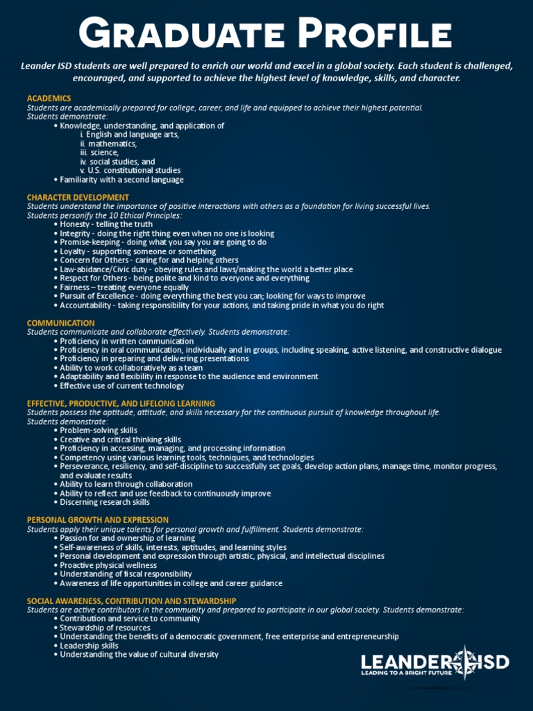 Leander ISD Graduate Profile Overview | PDF | Learning | Personal ...