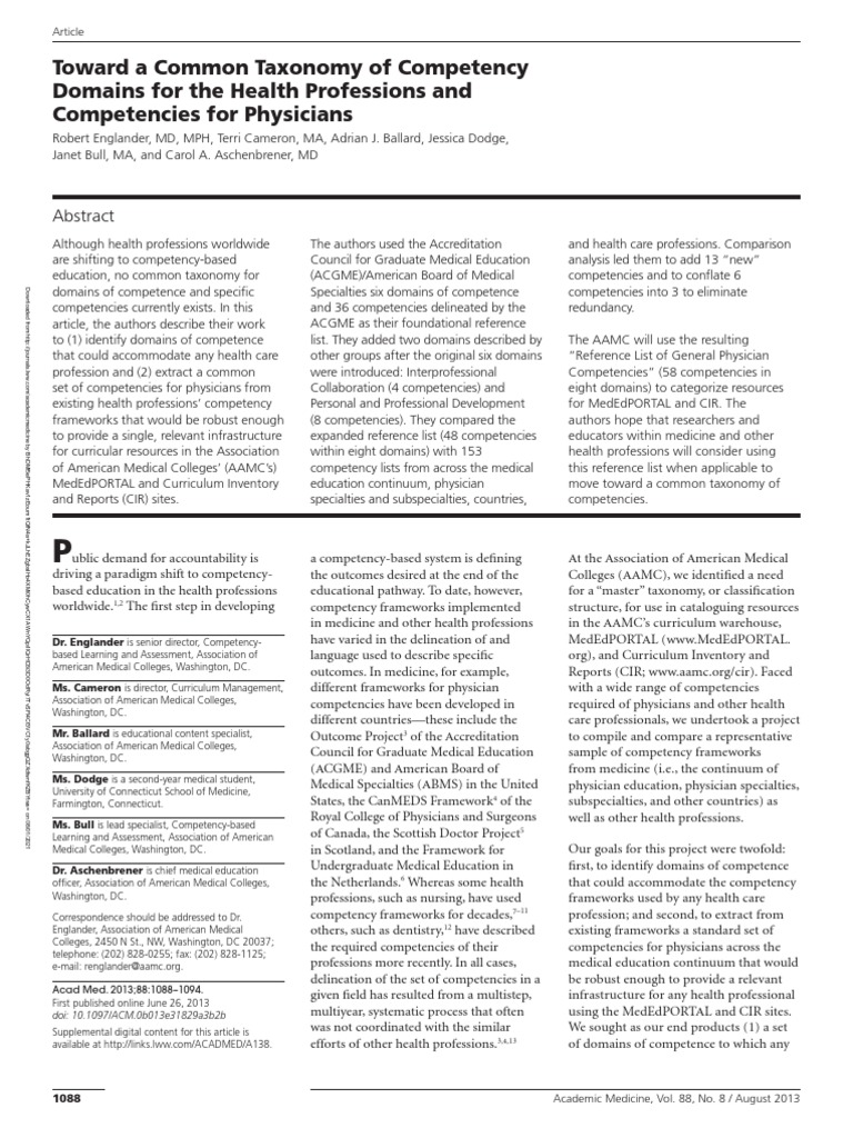 Common Competency Taxonomy for Health Professions | PDF | Physician ...