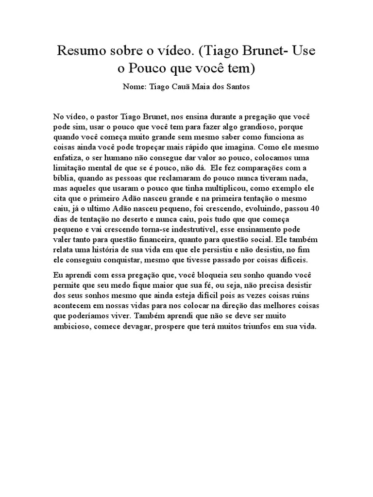 Resumo Sobre o Vídeo | PDF