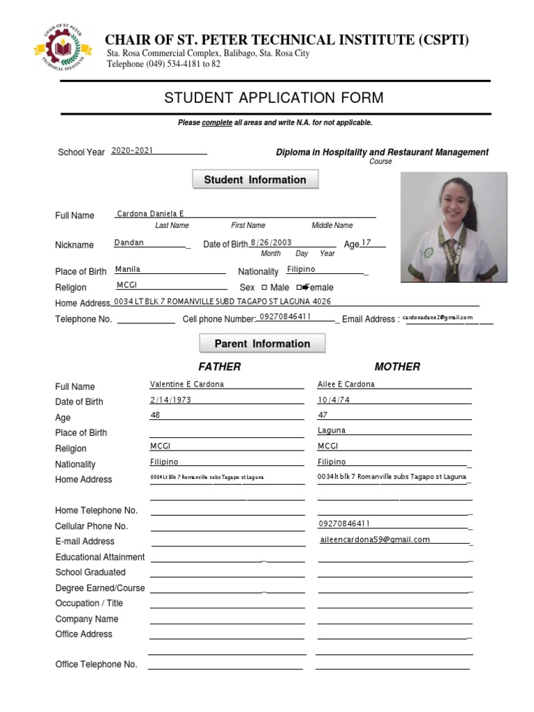 Chair of St. Peter Technical Institute (Cspti) : Student Application ...