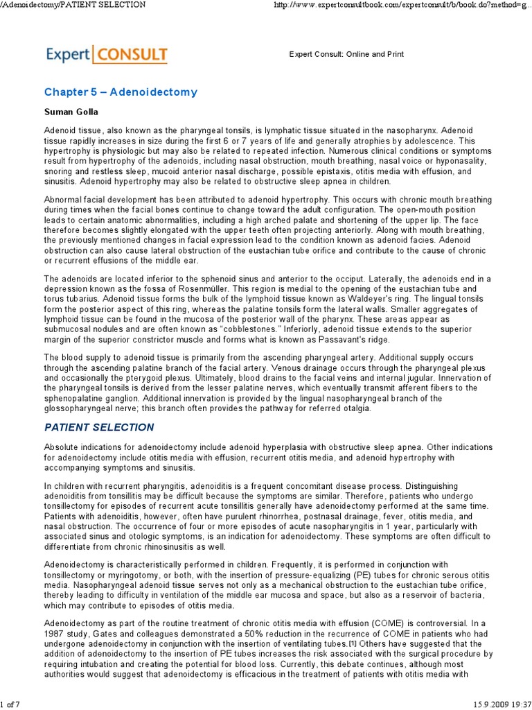 Chapter 5 - Adenoidectomy: Suman Golla | PDF | Clinical Medicine ...