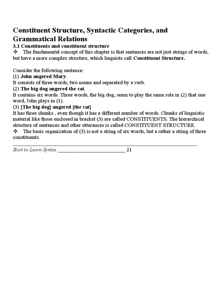 Constituent Structure, Syntactic Categories, and Grammatical Relations ...