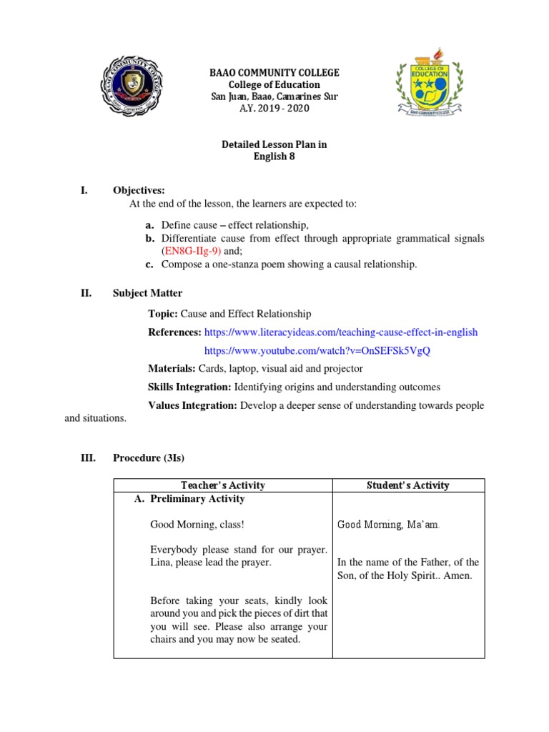 LMD Detailed Lesson Plan | PDF | Causality | Question
