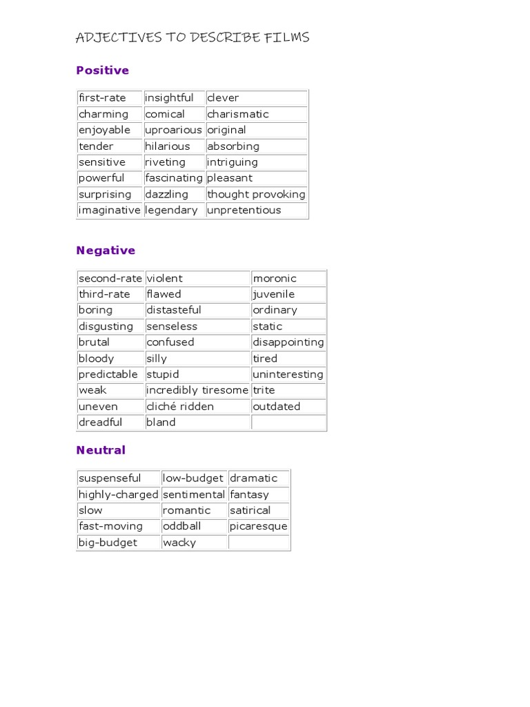 Adjectives To Describe Films | PDF