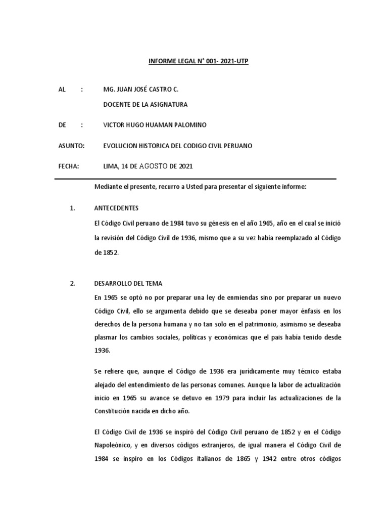 Evolucion Historica Del Codigo Civil Peruano | PDF | Perú | Justicia