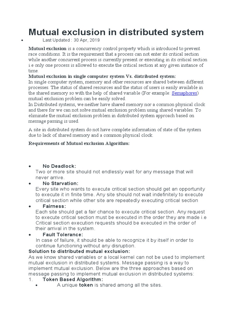 Mutual Exclusion In Distributed System Pdf Distributed Computing Process Computing