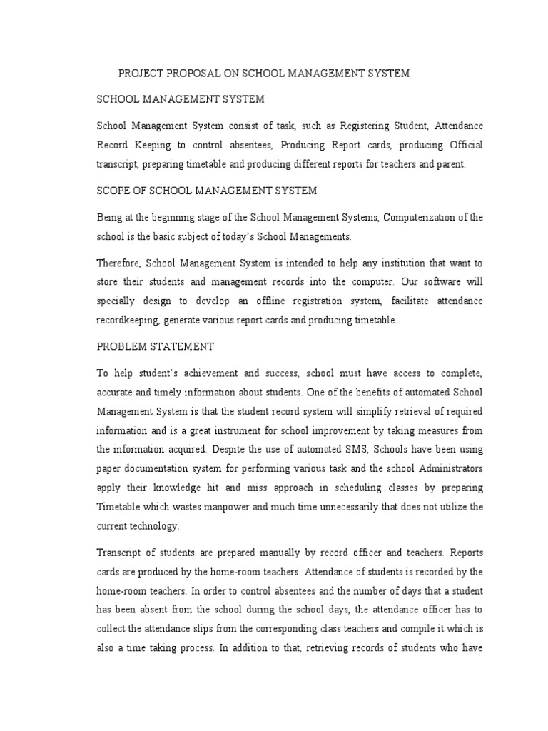 Project Proposal On School Management System | PDF | Records Management ...
