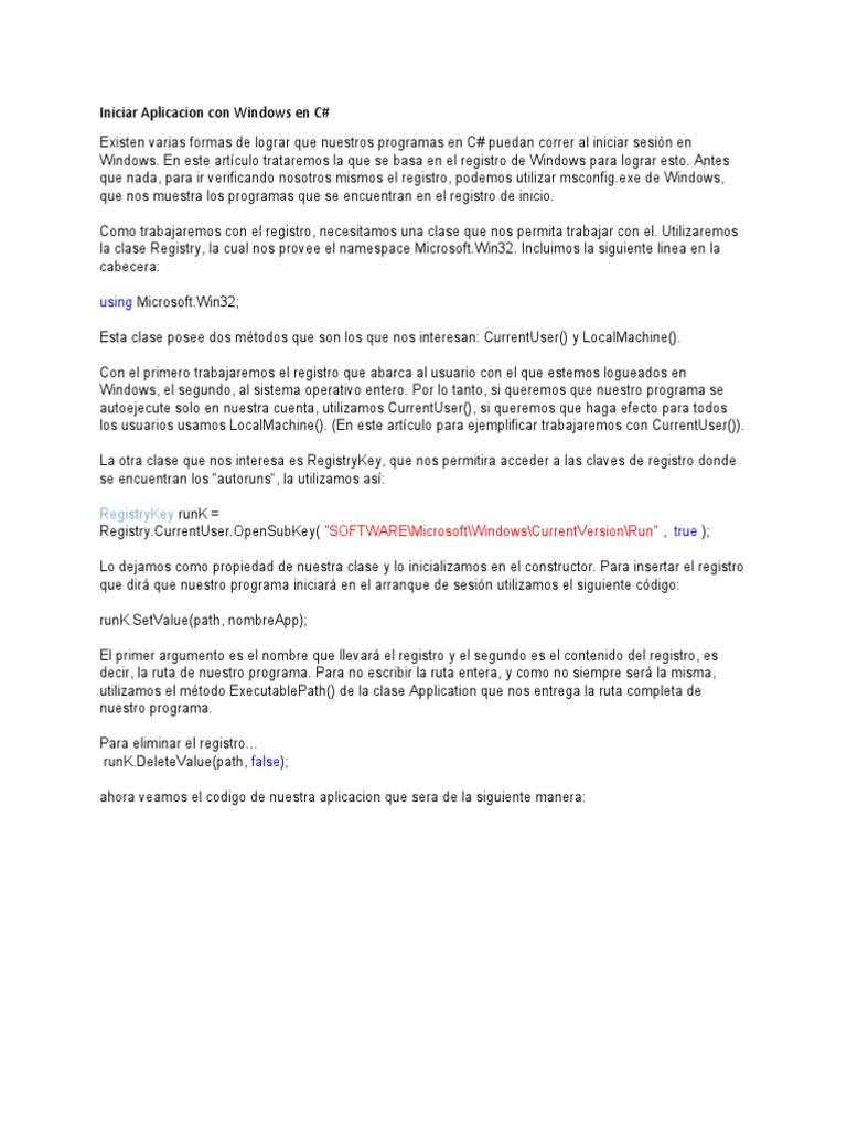 Iniciar Aplicacion Con Windows en C | PDF | Microsoft Windows | C Sharp (lenguaje de programación)