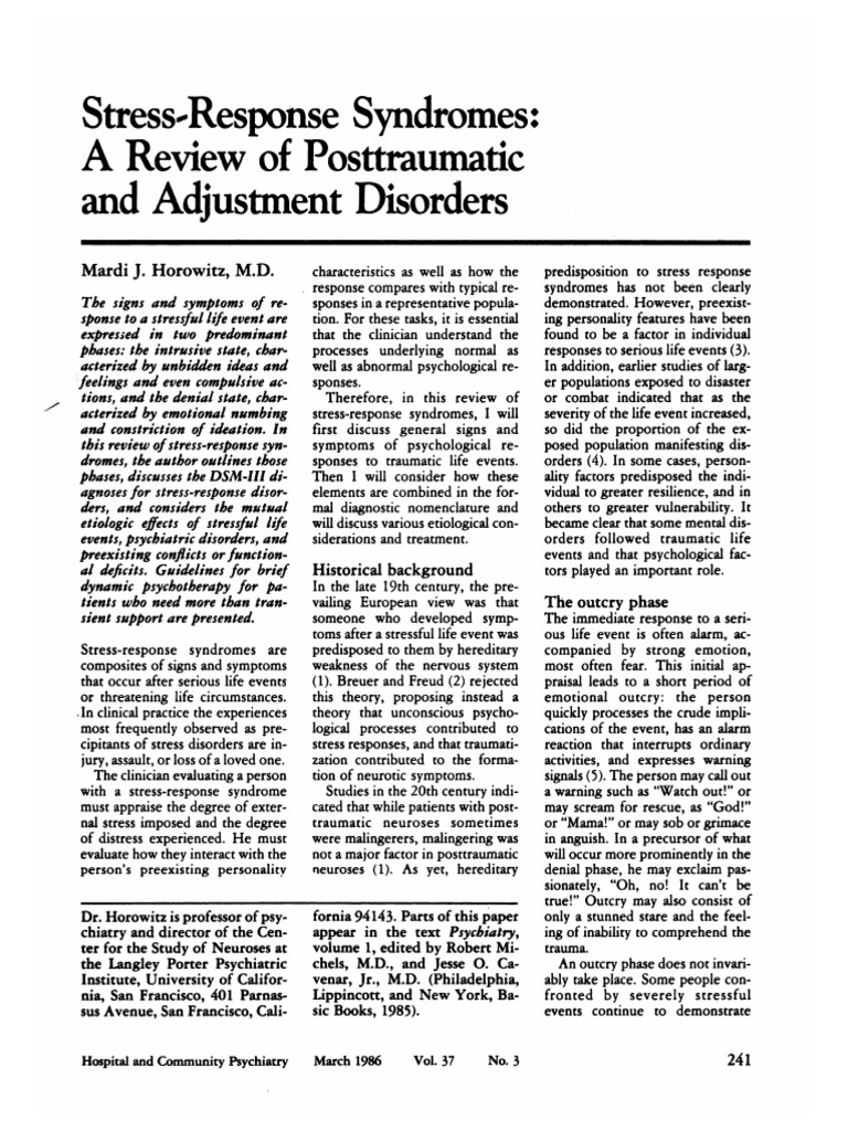 Horowitz's Trauma Response Overview | PDF | Mental Disorder ...