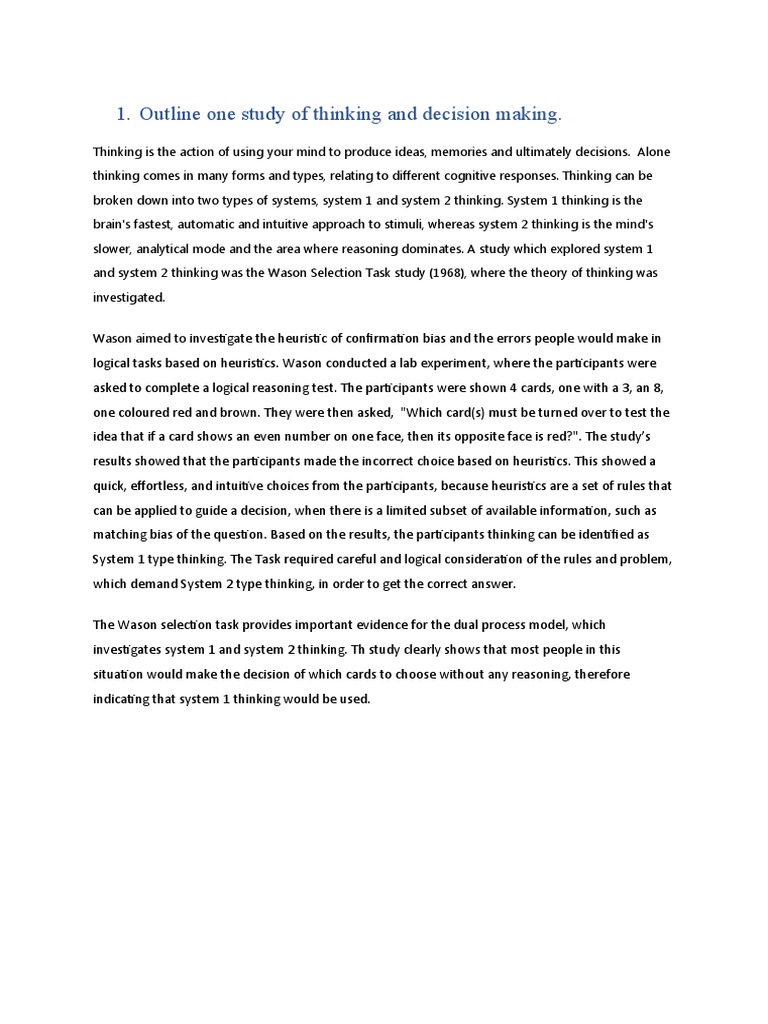 Outline One Study of Thinking and Decision Making | PDF | Thought ...